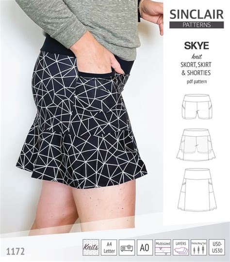 Skye Skort Skirt And Shorties With Pockets And Yoga Waistband Pdf Sewing Pattern Sinclair