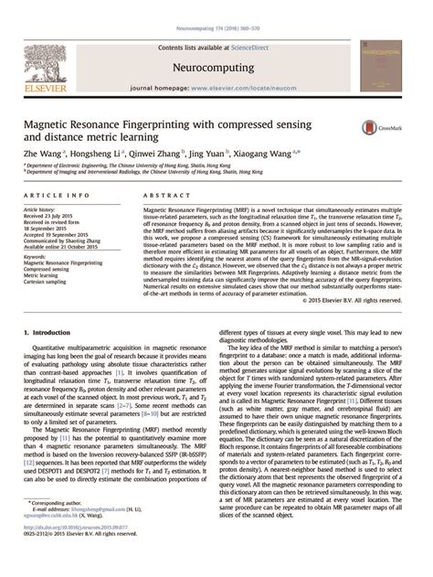 Magnetic Resonance Fingerprinting With Compressed Sensing And Distance Metric Learning Deepai