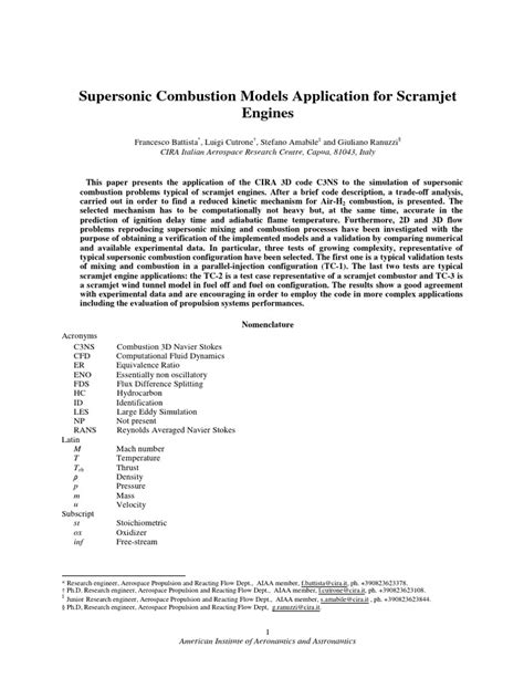 Supersonic Combustion Models Application For Scramjet Engines Pdf