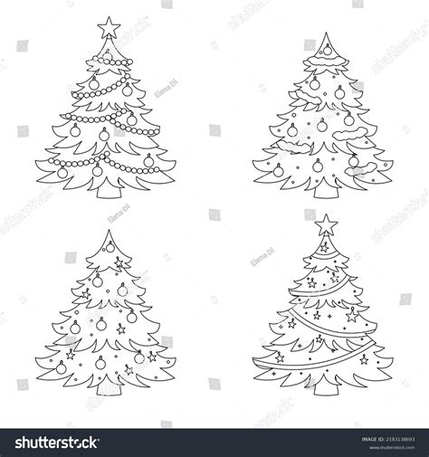 Set Christmas Trees Line Style Vector Stock Vector Royalty Free 2183138693 Shutterstock