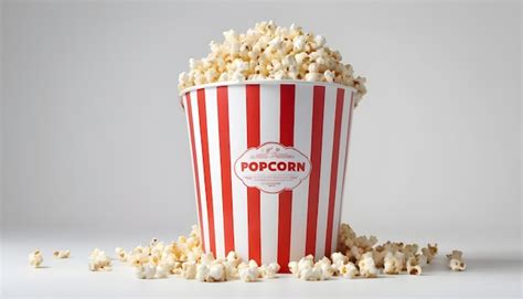 Premium Photo A Red And White Striped Bucket Of Popcorn Is On A White