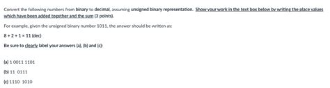 Solved Convert The Following Numbers From Binary To Decimal Chegg