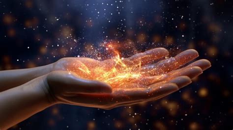 Real Womans Hand Glowing With Sparks Twinkling AI Generative Premium