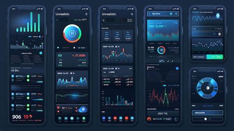 Premium Photo Apps Screen Set In Flat Style Fitness Economic Analytical Business Dashboard UI