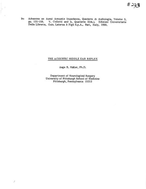 Pdf The Acoustic Middle Ear Muscle Reflex
