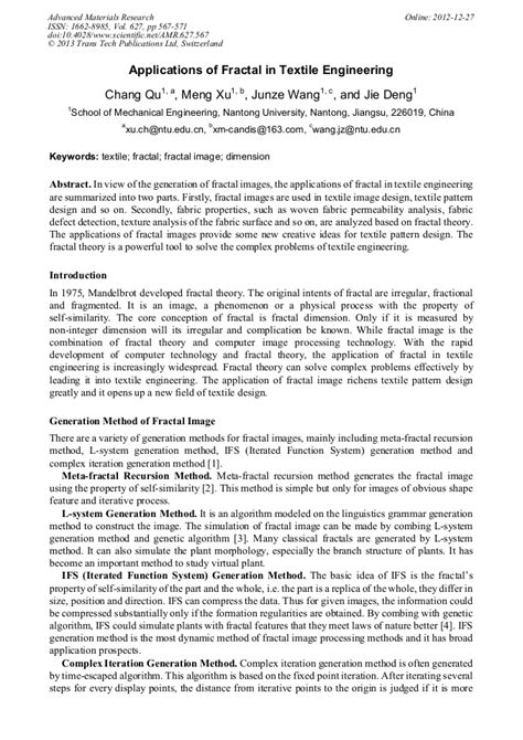Applications Of Fractal In Textile Engineering Scientificnet