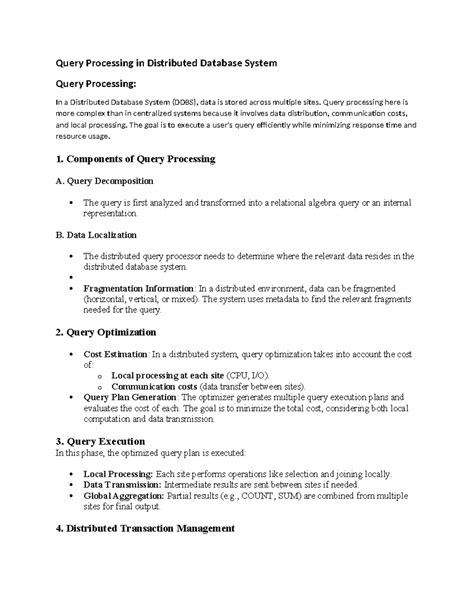 Query Processing In Distributed Database System Query Processing Here