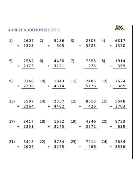 4 digit addition pdf