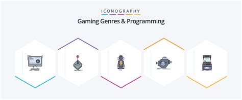 Gaming Genres And Programming 25 Filledline Icon Pack Including Machine Engine Joystick Speed