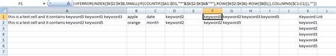 excel search rows for keywords and populate cells with those keywords