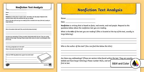 Sixth Grade Nonfiction Text Analysis Template Teacher Made