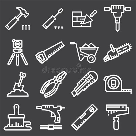 Thin Line Construction Tools Icons Set Stock Illustration Illustration Of Build Construction