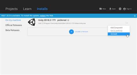 add unity version to unity hub okerio
