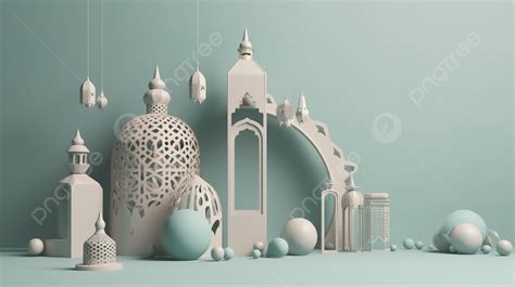 顯示各種微型建築集合的圖像 開齋節社交媒體帖子的 3d 渲染伊斯蘭背景 高清攝影照片背景圖片和桌布免費下載