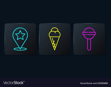 Set Line Map Pointer With Star Lollipop And Ice Vector Image