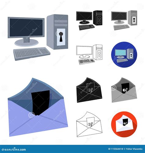 Hacker And Hacking Cartoonblackflatmonochromeoutline Icons In Set Collection For Design