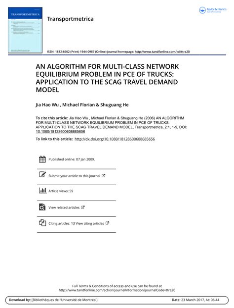 Pdf An Algorithm For Multi Class Network Equilibrium Problem In Pce