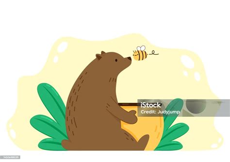 꿀 한 병을 껴안고 곰 곰과 꿀벌 만화 벡터 꿀 항아리 벡터입니다 곰 캐릭터 꿀에 대한 스톡 벡터 아트 및 기타 이미지 꿀 테디 베어 갈색 Istock
