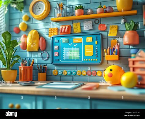 Explore A Vibrant 3d Render Showcasing Online Education Tools Arranged Creatively On A Desk