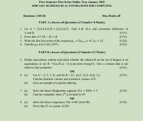 Engineering Mathematical Foundation For Computing Sample Questions