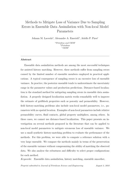 Pdf Methods To Mitigate Loss Of Variance Due To Sampling Errors In Ensemble Data Assimilation