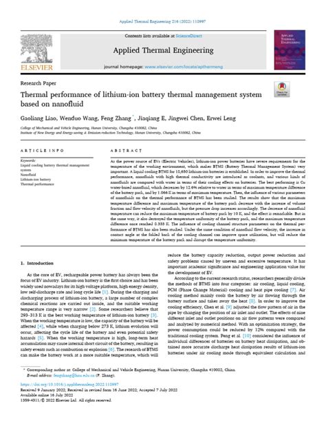 Thermal Performance Of Lithium Ion Battery Thermal Management System