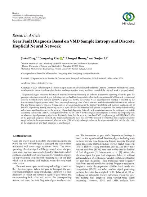 Pdf Gear Fault Diagnosis Based On Vmd Sample Entropy And Discrete