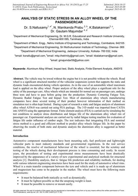 Pdf Analysis Of Static Stress In An Alloy Wheel Of The Passengercar