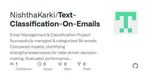github nishthakarki text classification on emails email management