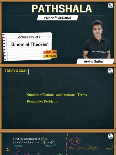 Binomial Theorem 03 Class Notes Pathshala 11th Jee 2023 Pdf