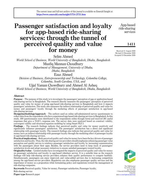 Pdf Passenger Satisfaction And Loyalty For App Based Ride Sharing