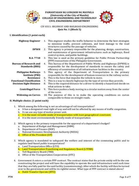Quiz No 1 Block 5 Solution Pdf Road Rail Transport