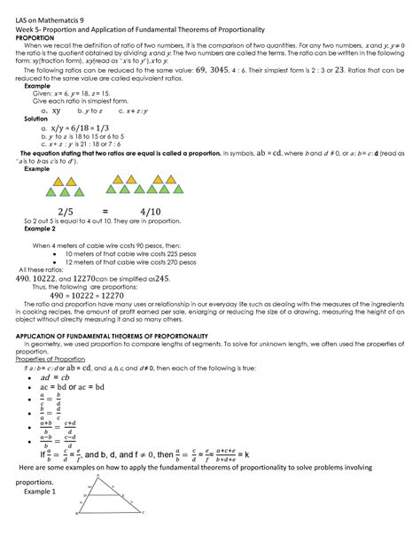 Proportion And Application Of Fundamental Theorems Of Proportionality LAS On Mathematcis