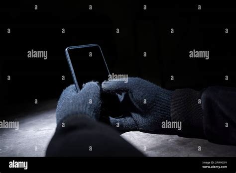 Hacker Hand Hacking Mobile Phone Security Cyber Security Concept Stock
