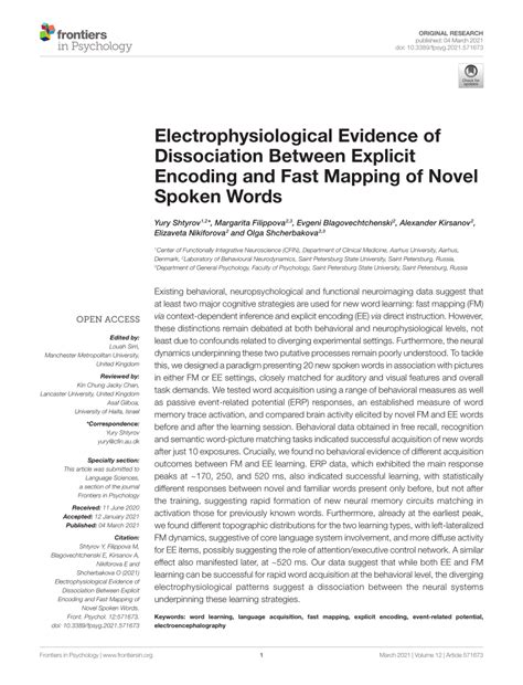 Pdf Electrophysiological Evidence Of Dissociation Between Explicit Encoding And Fast Mapping