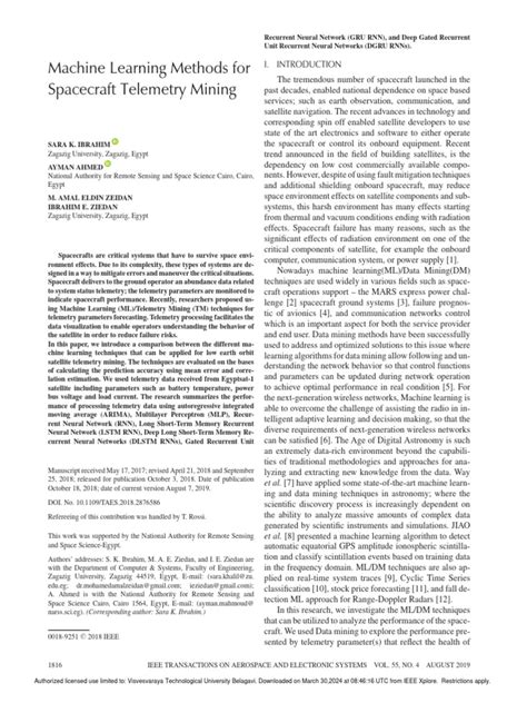 Machine Learning Methods For Spacecraft Telemetry Mining Pdf Artificial Neural Network