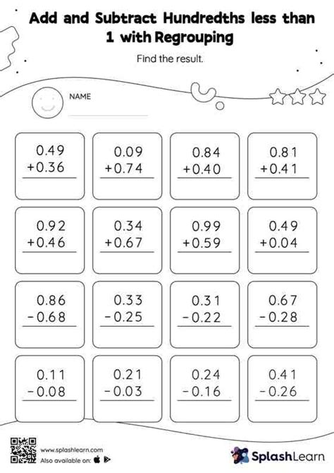 Add And Subtract Hundredths Less Than 1 With Regrouping Vertical