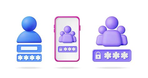 3d Set Of Account Login And Password Icons Abstract User Profile And