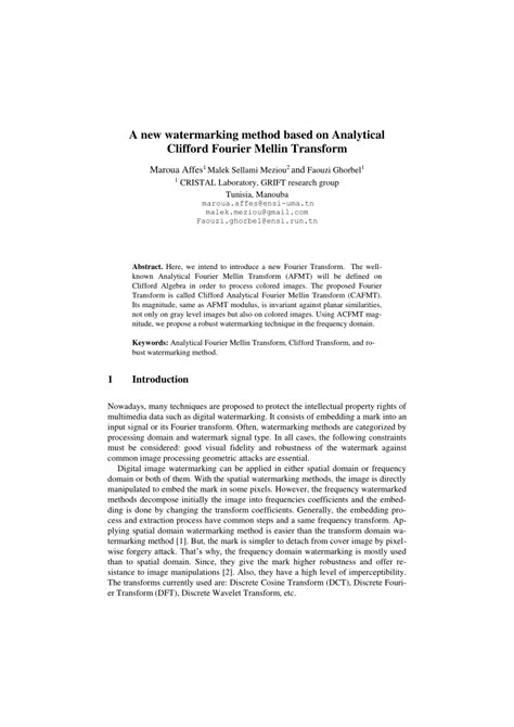 Pdf A New Watermarking Method Based On Analytical Clifford Fourier Mellin Transform