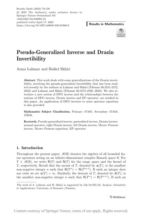 Pseudo Generalized Inverse And Drazin Invertibility Request Pdf