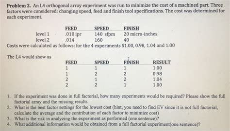 Solved An L4 Orthogonal Array Experiment Was Run To Minimize