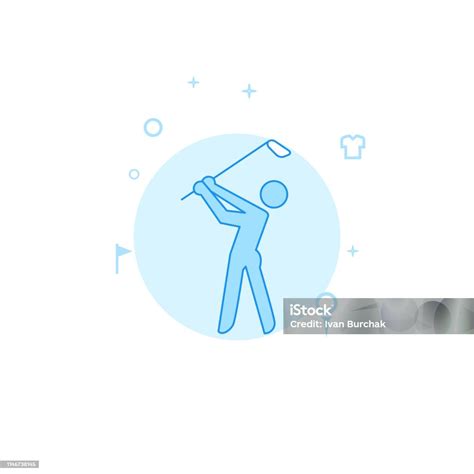 플랫 벡터 일러스트 레이 션 아이콘을 타격 하기 전에 골퍼 밝은 파란색 단색 디자인입니다 편집 가능한 스트로크 개성 개념에 대한