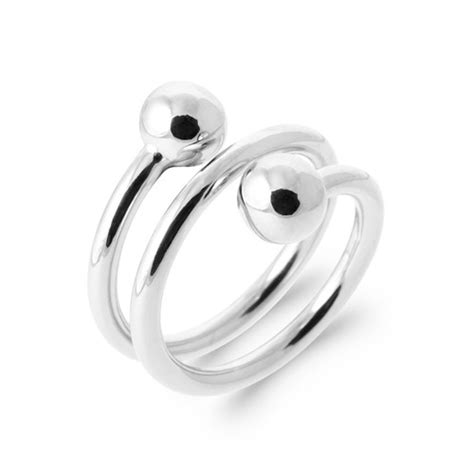 925 Silver Rhodium Plated Ring Semi Open 3 Rows With 2 Silver Balls