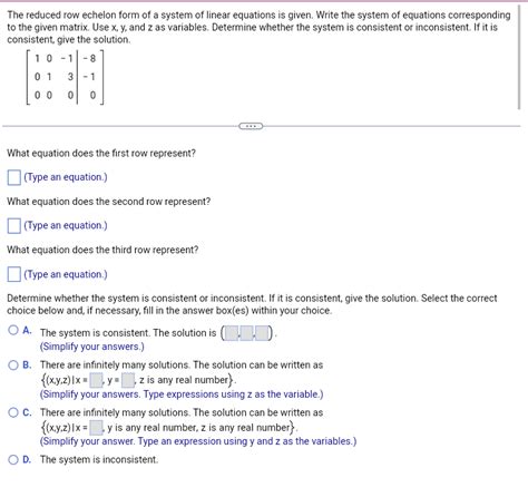 Solved The Reduced Row Echelon Form Of A System Of Linear Chegg