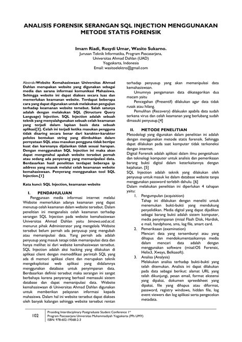 Analisis Forensik Serangan Sql Injection Menggunakan Metode