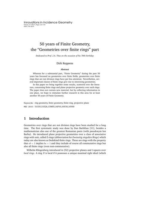 PDF Years Of Finite Geometry The Geometries Over Finite Rings Part