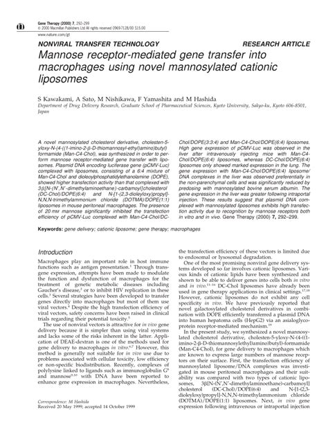 Pdf Mannose Receptor Mediated Gene Transfer Into Macrophages Using