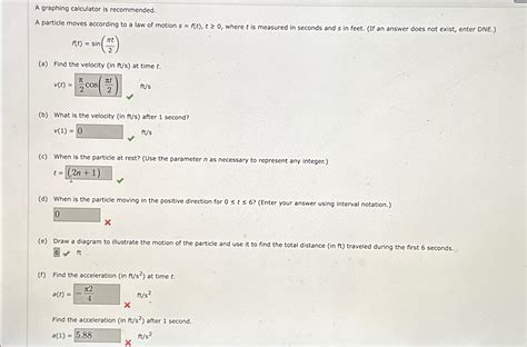 Solved A Graphing Calculator Is Recommended A Particle Moves Chegg Com