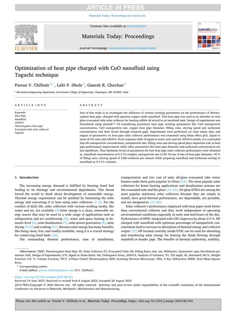 Pdf Optimization Of Heat Pipe Charged With Cuo Nanofluid Using Taguchi Technique