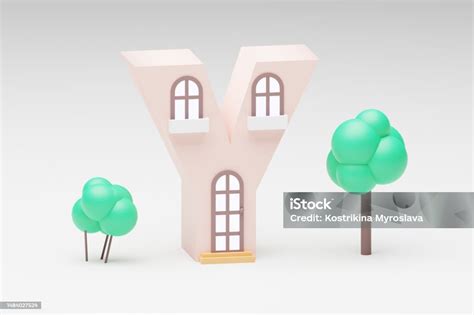 3d 알파벳 회색 배경에 작은 집으로 만든 글자 모양 3d 렌더링 문자 Y 3차원 형태에 대한 스톡 사진 및 기타 이미지 3